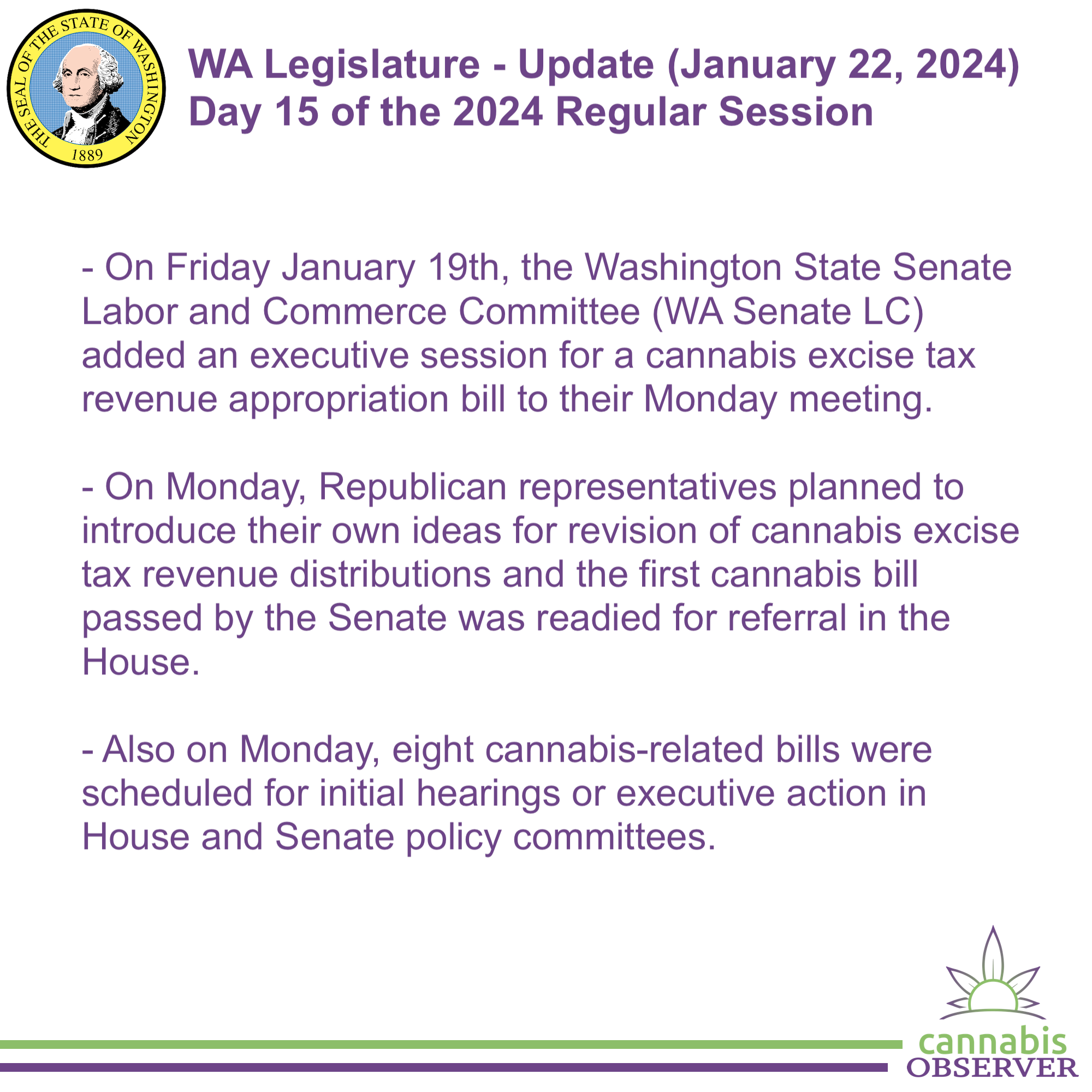 WA Legislature - Update (January 22, 2024) | Cannabis Observer