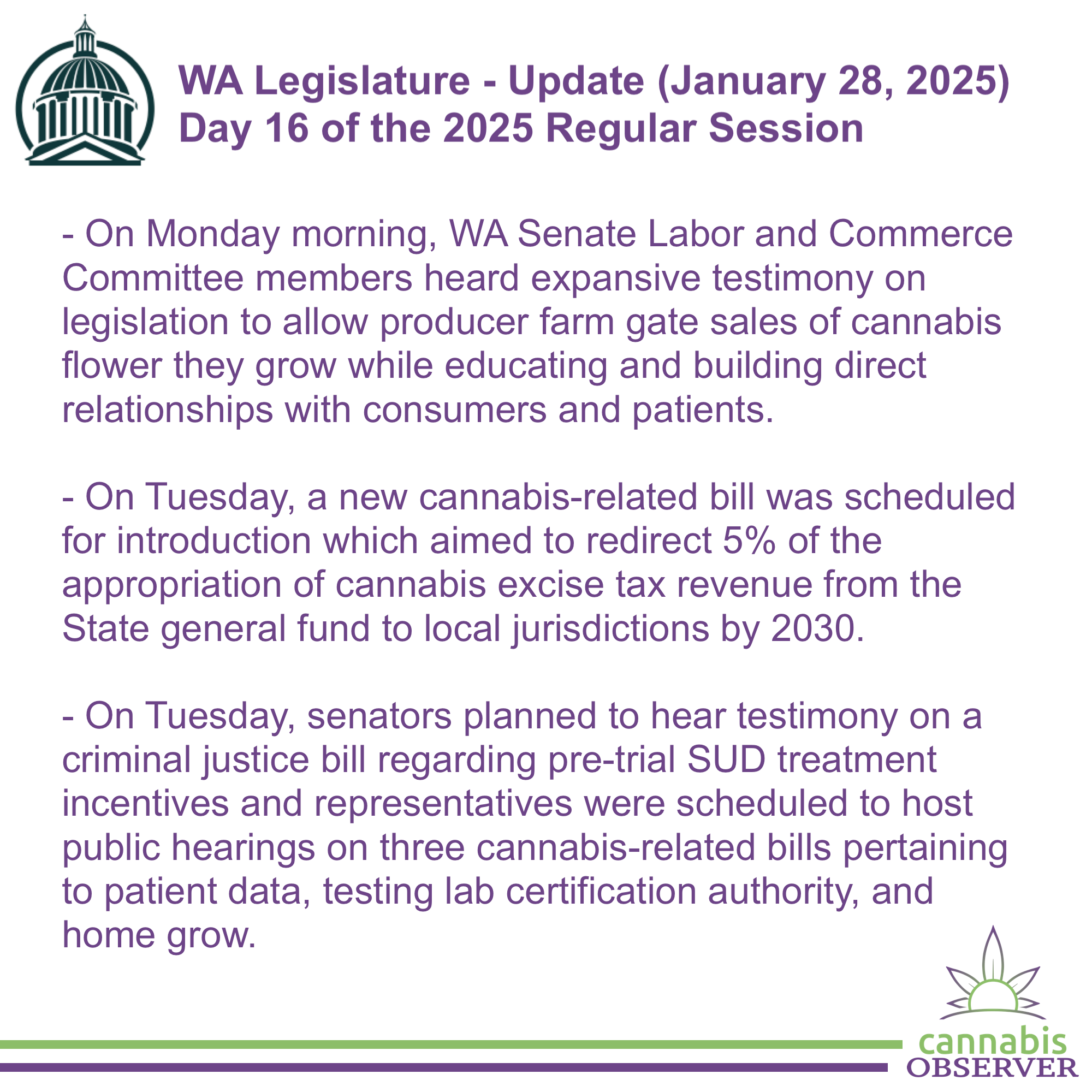WA Legislature - Update (January 28, 2025) | Cannabis Observer