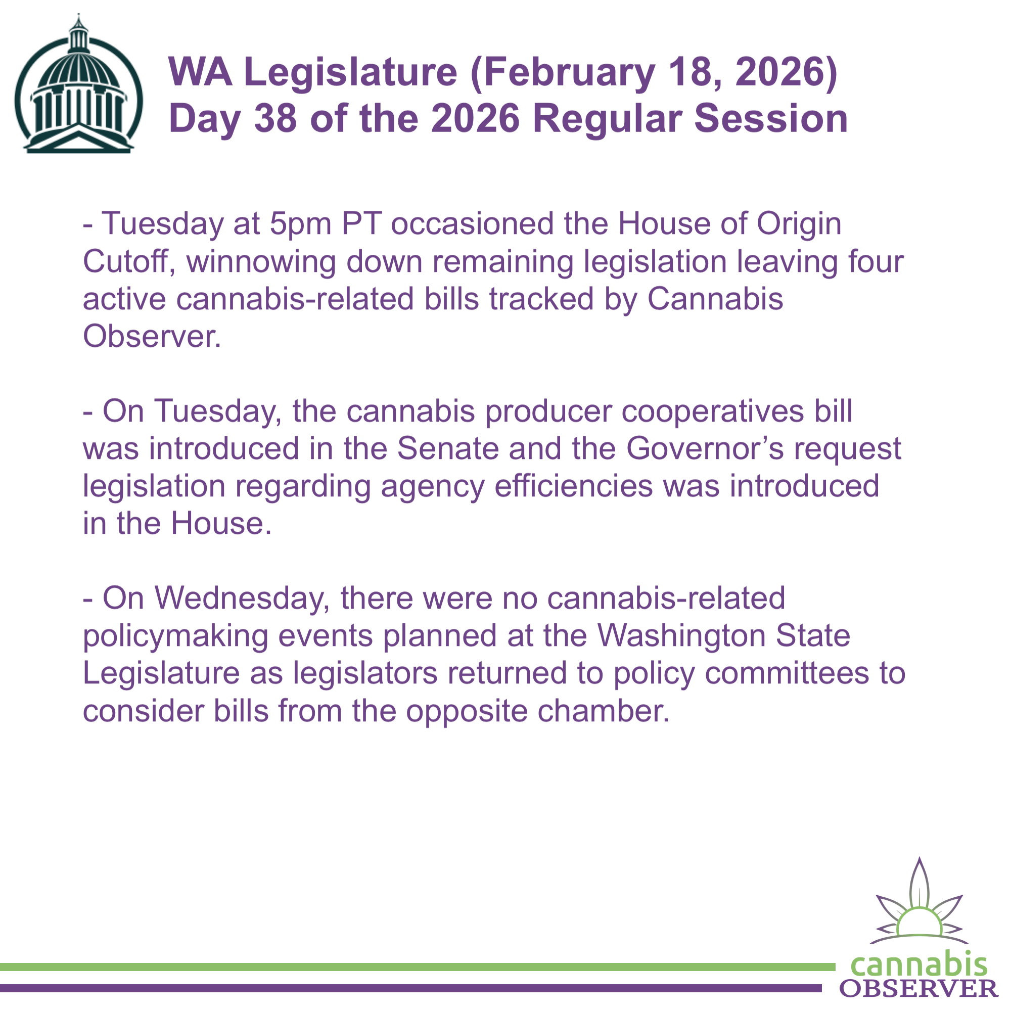 WA Legislature (February 18, 2026) - Update | Cannabis Observer